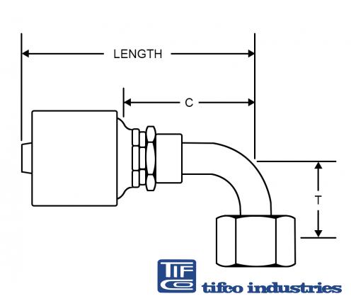 TIFCO Industries - Part#: 81334 - MegaCrimp Hose End, 6G-12FDLORX90