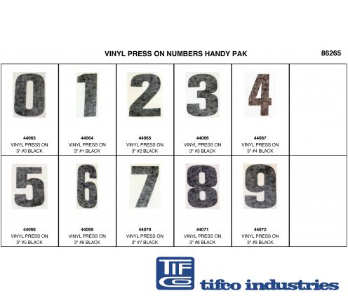 TIFCO Industries - Part#: 86265 - VPN Numbers Handy Pak Asst., 3" BLACK ...